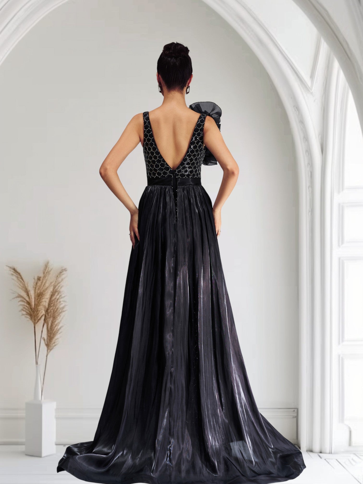 Appliqué Mermaid Sequin Evening Gown With Train – Fiona Secret Closet